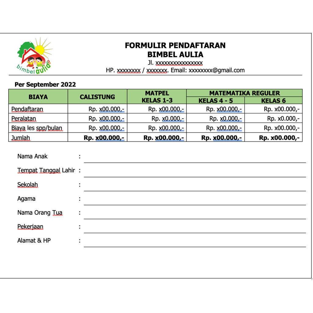 Jual Cetak Formulir Bimbel/Les/Sekolah (Custom | Shopee Indonesia