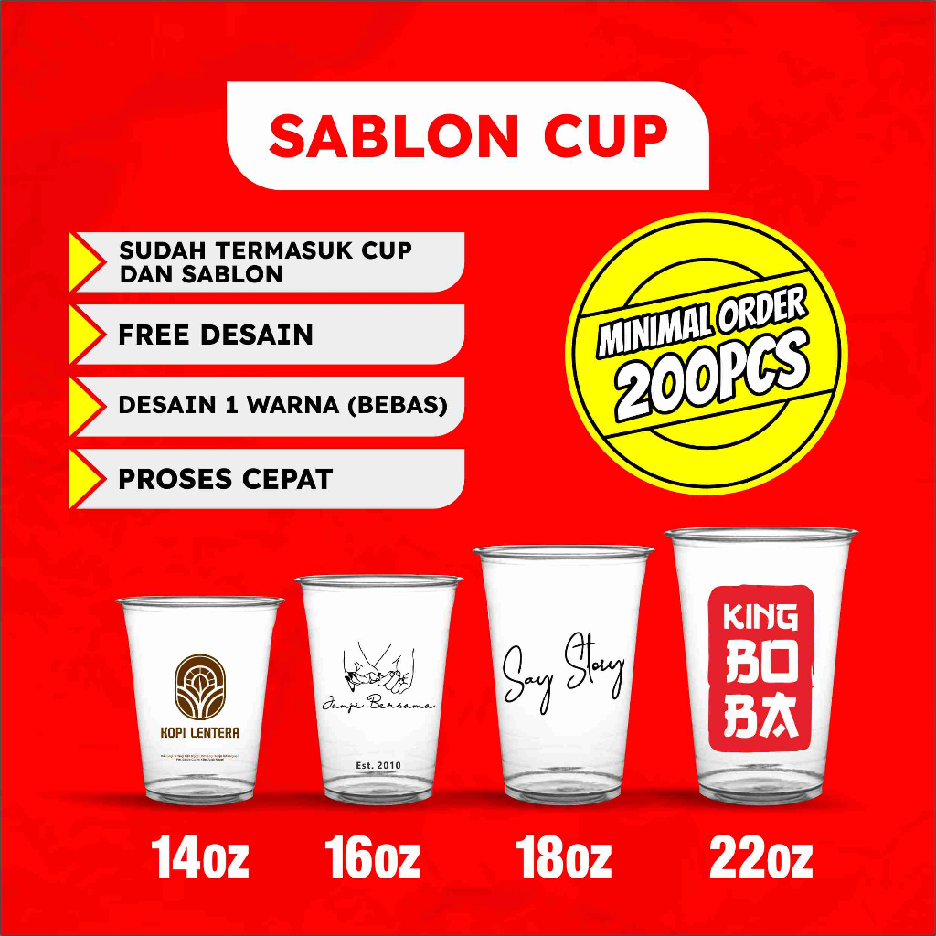 Jual Sablon Cup Gelas Custom 14oz 16oz 18oz 22oz Datar Murah Free Desain COD | Shopee Indonesia