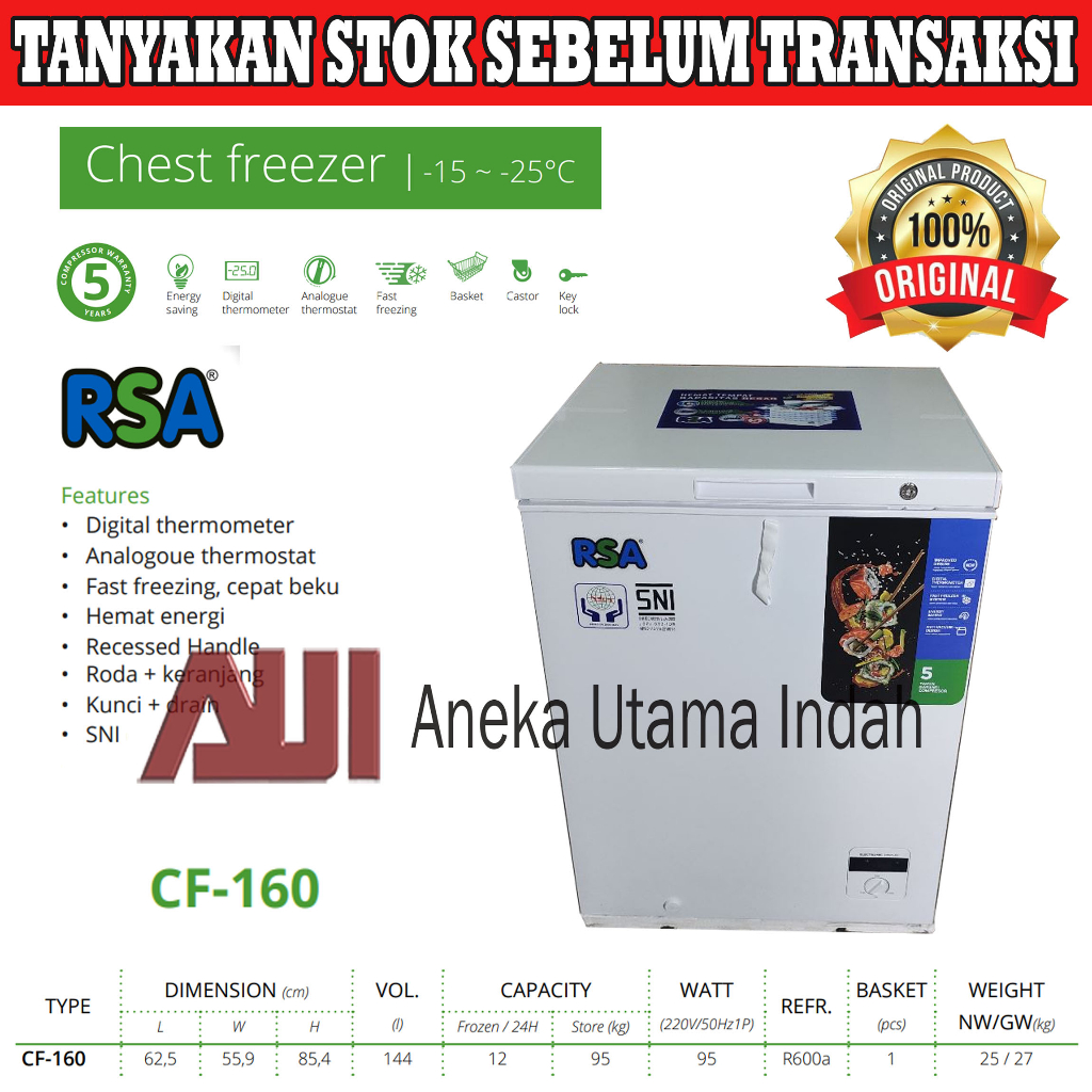 Jual RSA CHEST FREEZER TYPE CF-150/CF-160/FREEZER BOX/PETI PEMBEKU ...