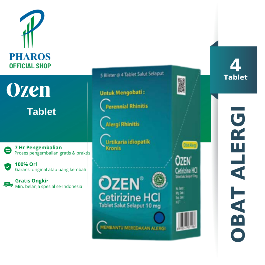 Jual Ozen Tablet 10mg | 1 blister @ 4 Tablet |meredakan alergi | Shopee ...