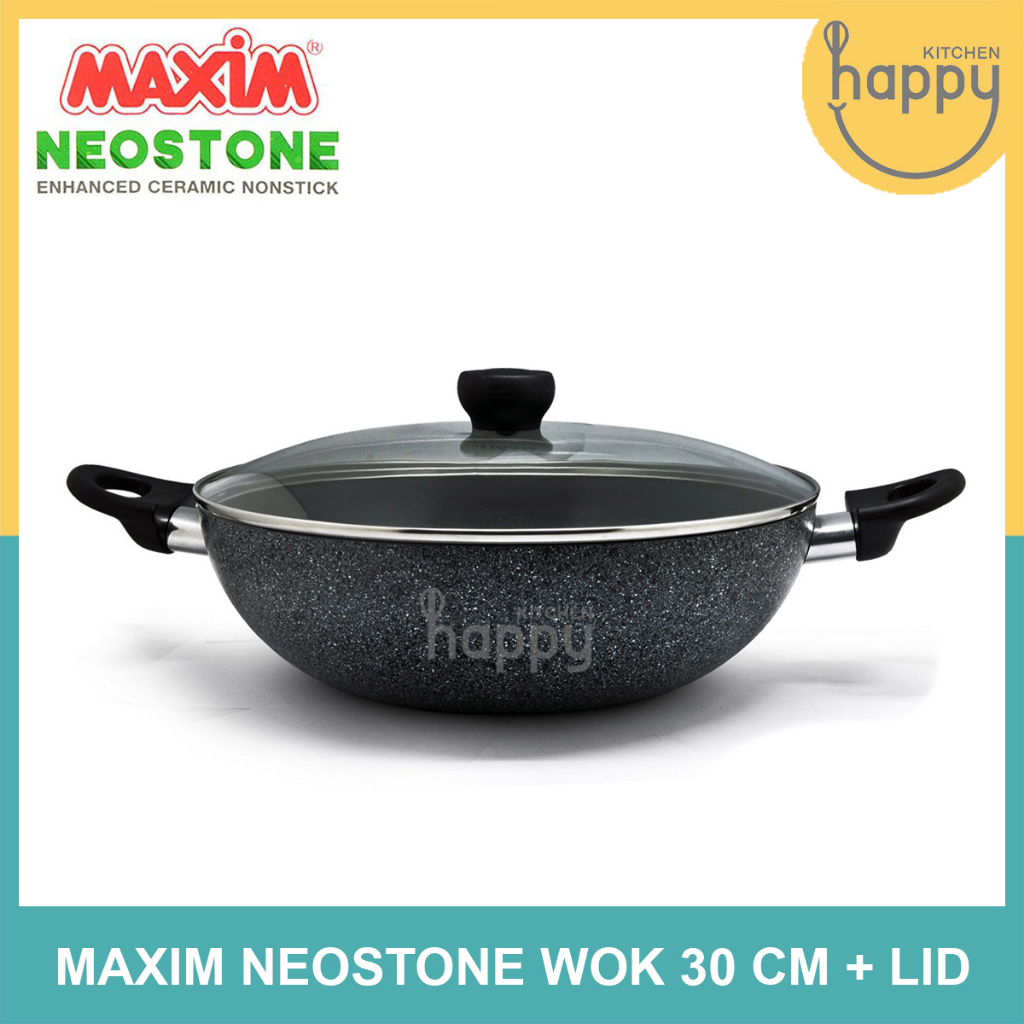 Jual Panci Wajan Wok Maxim Neostone 30 CM + Tutup Kaca Anti Lengket | Shopee Indonesia