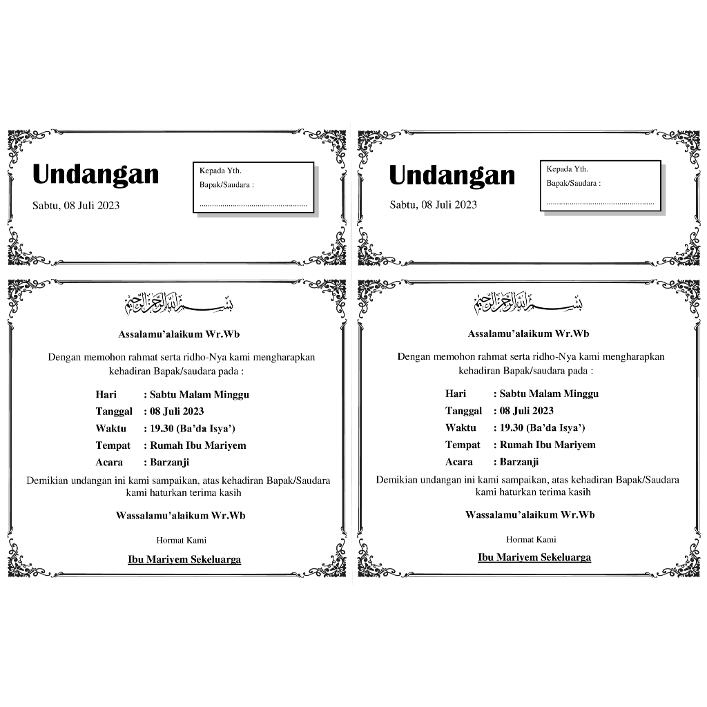 Jual D1 Undangan Tahlil, Dzikir Fida, Kirim Do'a, Syukuran | Shopee ...