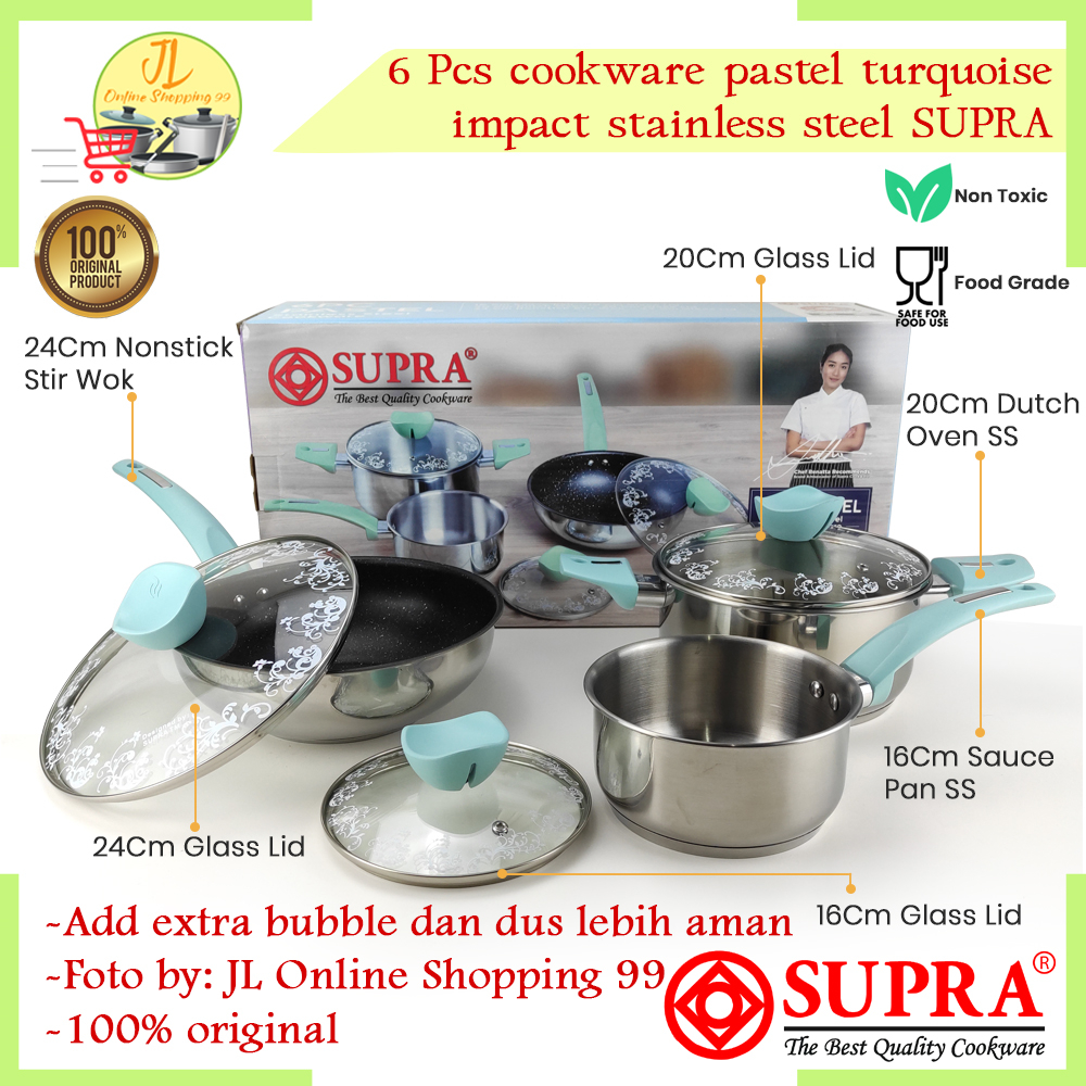 Jual Panci set anti lengket 6pcs cookware set stainless impact pastel ...