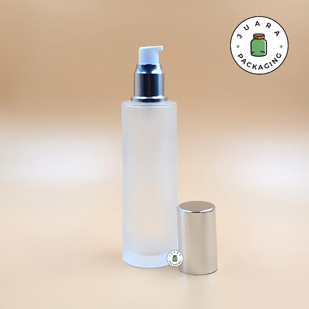 Jual Botol Kaca Pump 100ml Matte Frosted dengan Leher Silver Elegan ...