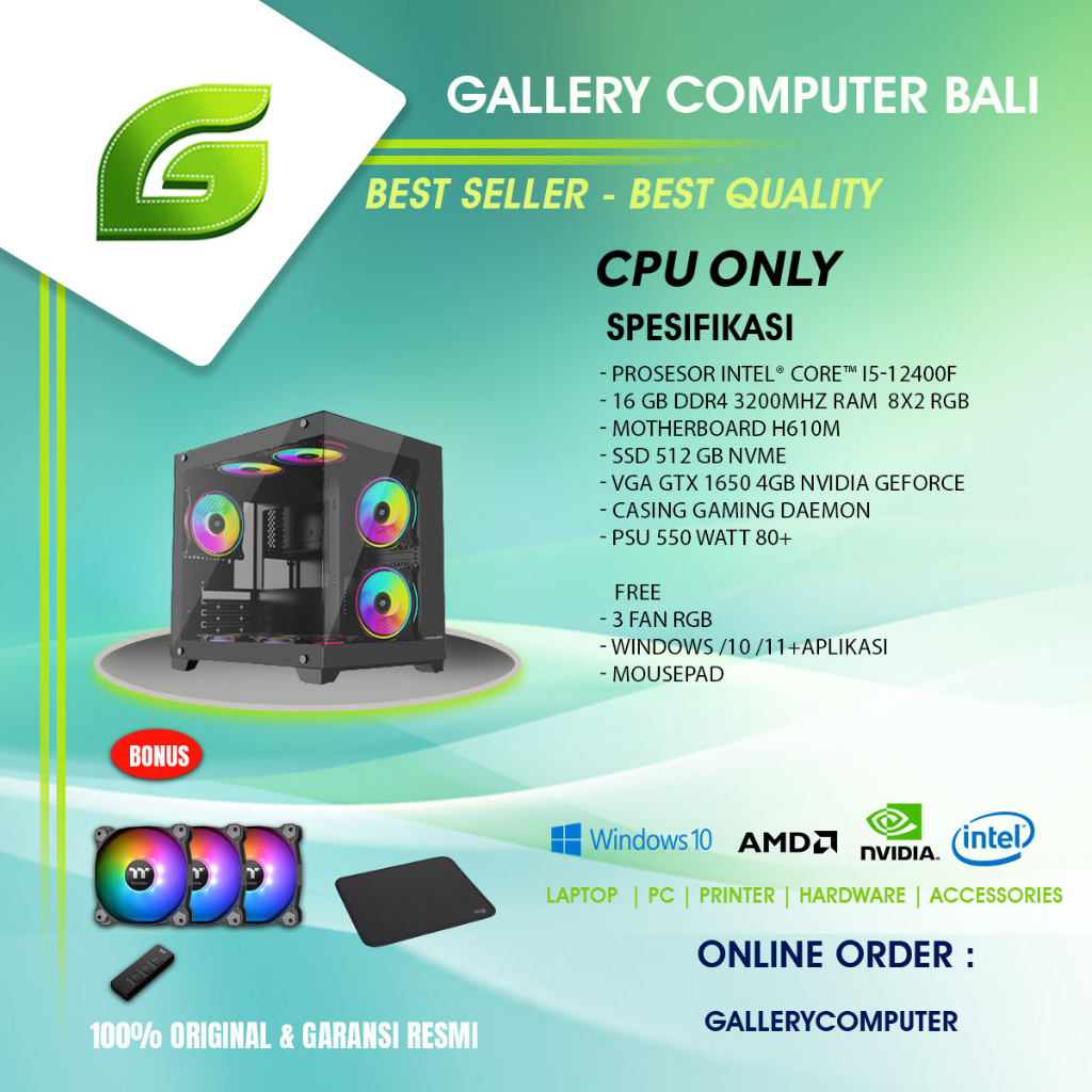 Jual ( cpu only + vga gtx 1650 ) komputer pc rakitan intel core i5 gen ...