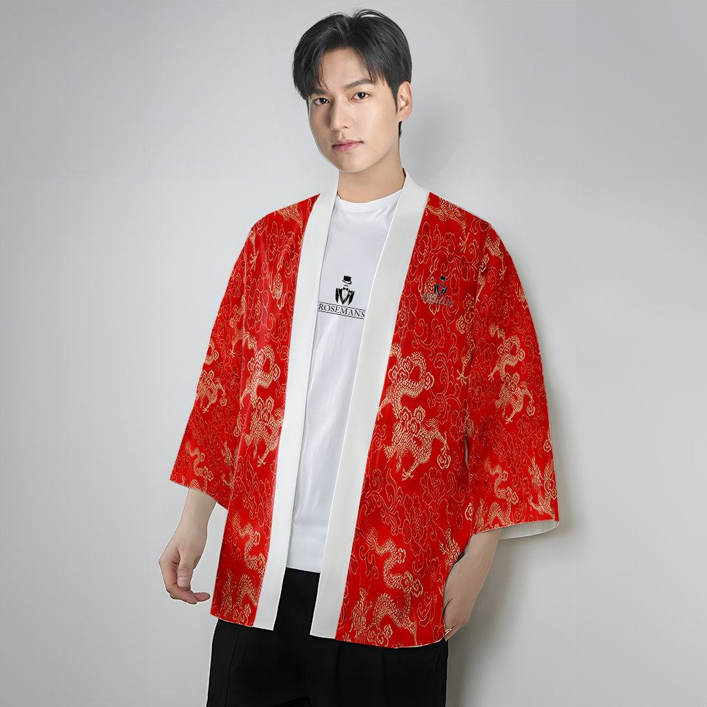 Jual Kimono Haori Naga Merah kuning Emas Cardigan | Shopee Indonesia