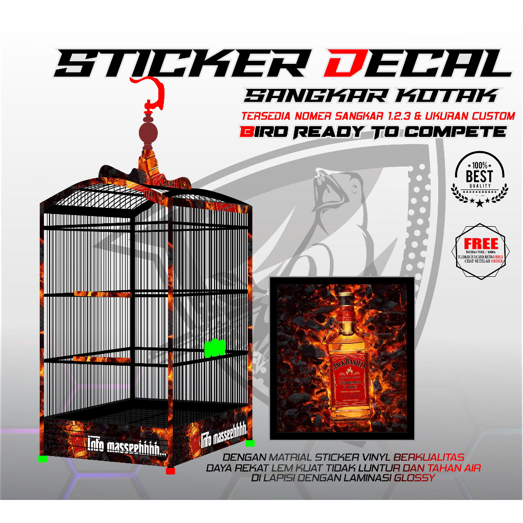 Jual STICKER SANGKAR BURUNG DECAL EBOD / TEBOK SANGKAR KOTAK NO. 1,2,3 ...