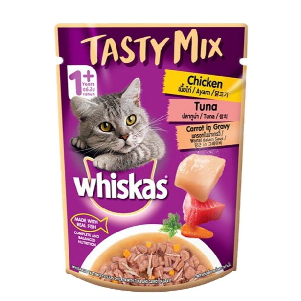 Jual whiskas Tasty Mix pet food wet chicken tuna 1+ years makanan ...