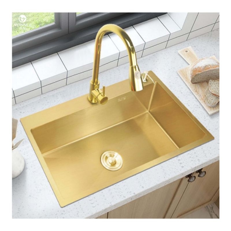 Jual Kitchen sink 6045 gold lengkap kran flexible/kran tarik/kran pipa ...