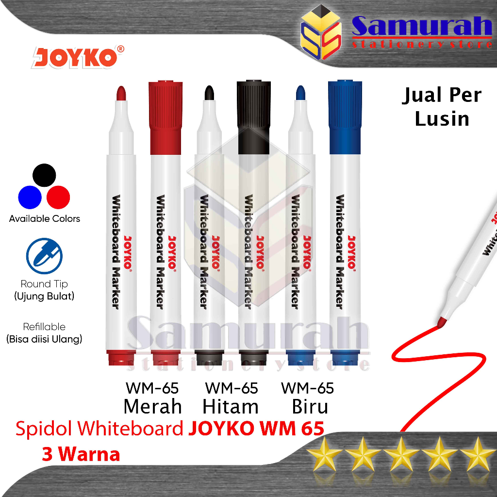 Jual Spidol White Board Marker Joyko WM 65 Bisa Isi ulang / Spidol Papan Tulis Bisa Hapus ...