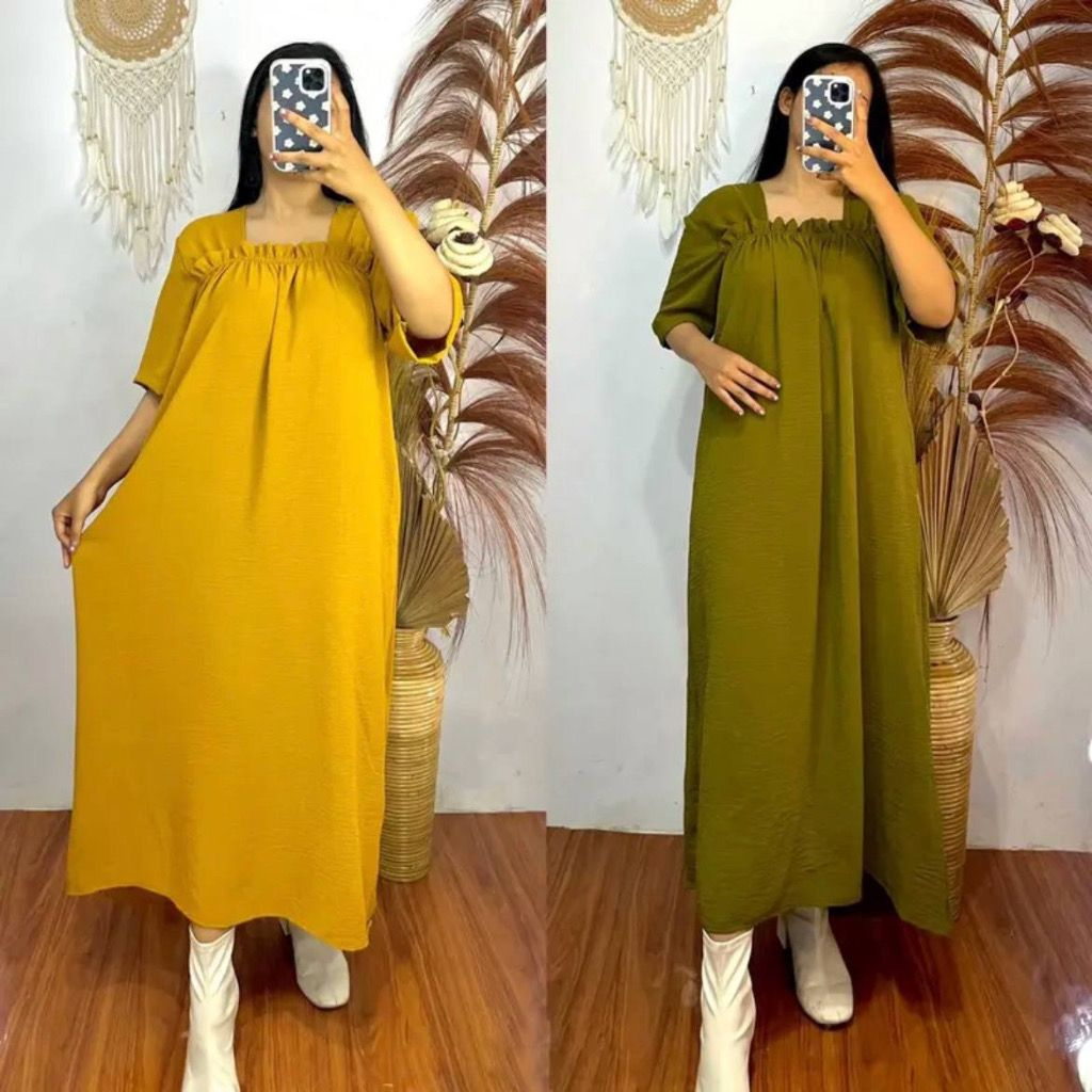 Jual Daster Kekinian Midi Zara Cringkle Airflow Lengan 3/4 Shena Dress ...