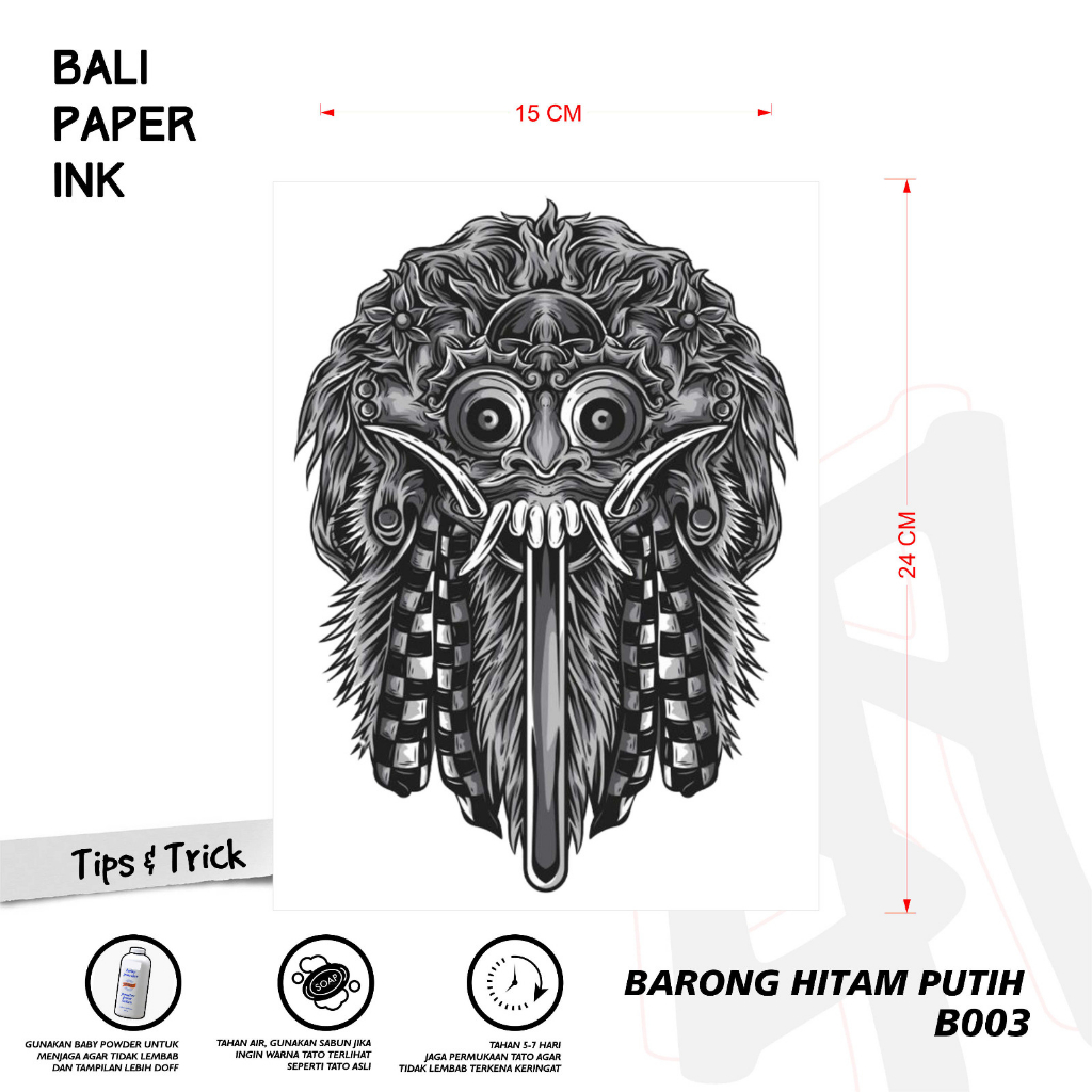 Jual Bali Paper Ink B003 Barong Hitam Putih Tatto Temporary Basic Tato ...