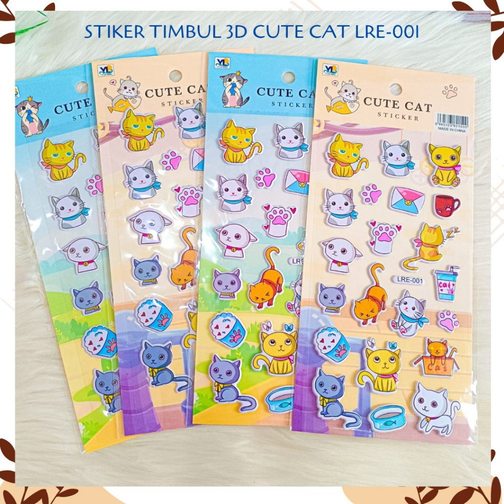 Jual STIKER TIMBUL 3D CUTE CAT LRE-001 STIKER RANDOM/STIKER KARAKTER ...