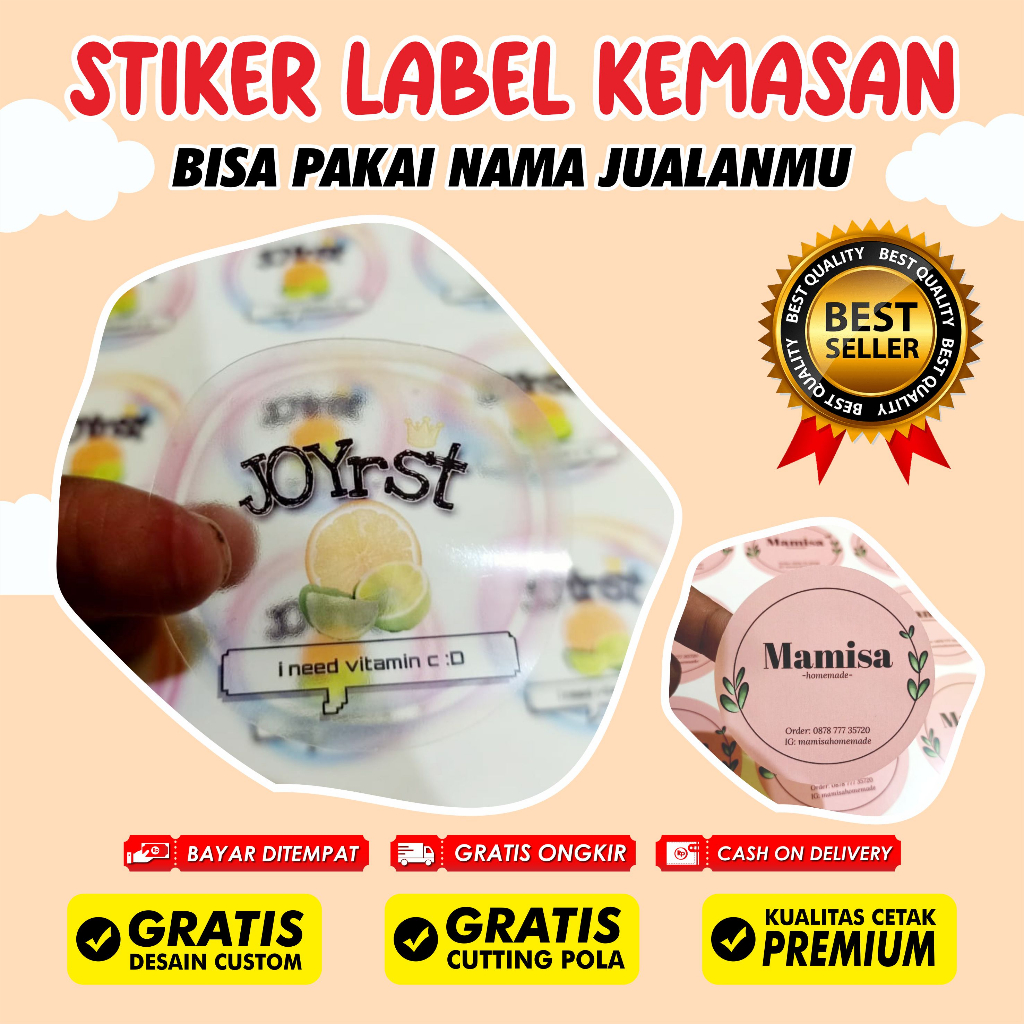 Jual CETAK STIKER LABEL KEMASAN A3 TRANSPARAN + CUTTING ( kotak, bulat ...