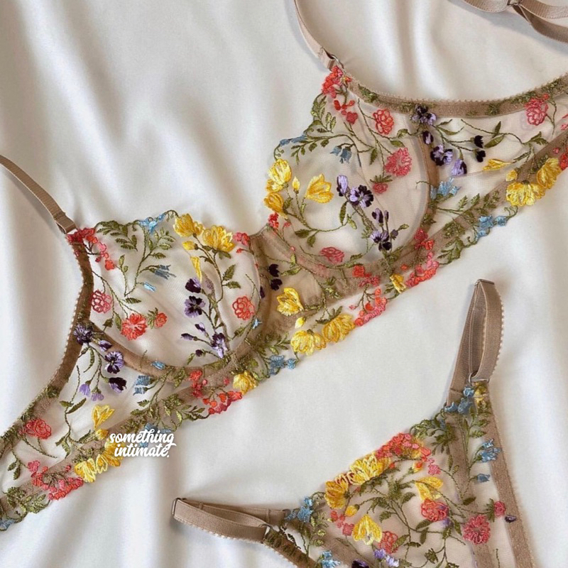 Jual [BRA] SLOAN & SHERA Floral Embroidered Lace Bra Lingerie Cup ...