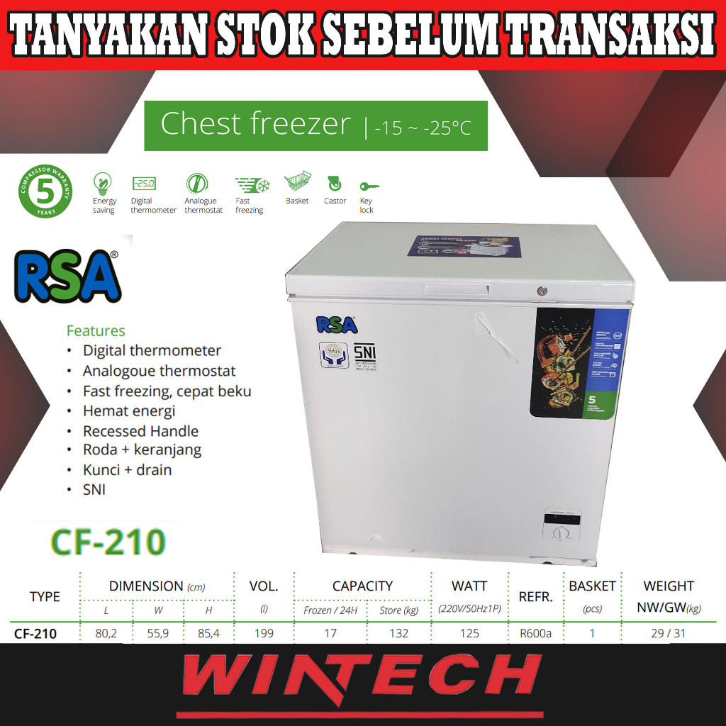 Jual RSA CF-210 CF210 Chest Freezer - Box Pembeku - Kabinet Pembeku 199 ...