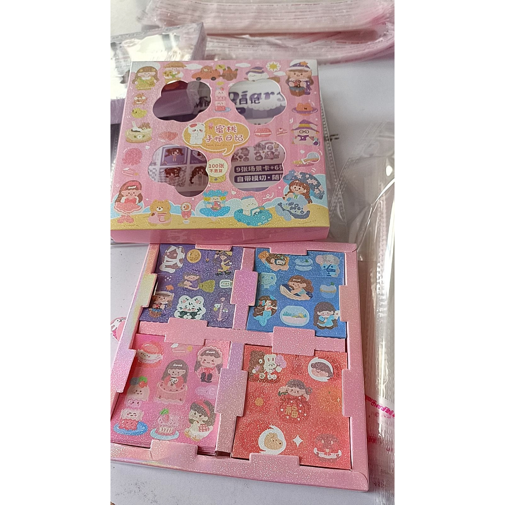 Jual 1 B0X [ ISI 100PCS ] Sticker Momo Lucu Aesthetic Korea Glitter ...