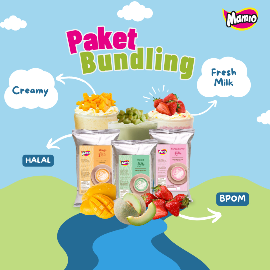 Jual Paket Bundling Mamio Latte Series Strawberry Mango dan Melon 500gr ...
