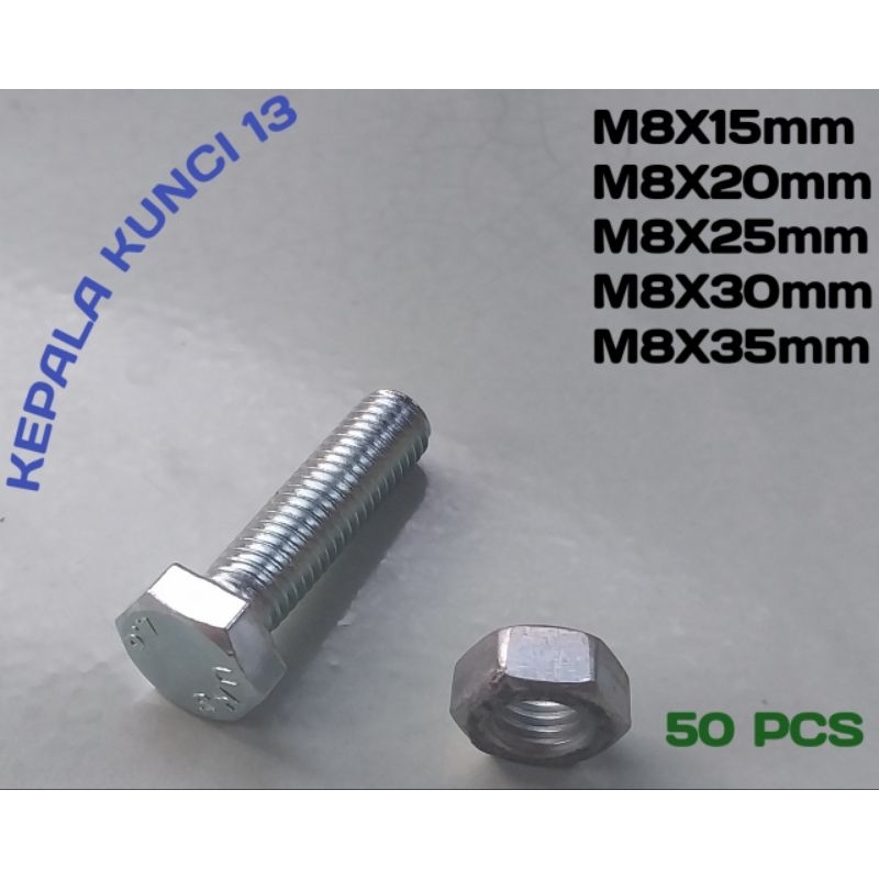 Jual BAUT MUR M8 KUNCI 13(50PCS) PUTIH | Shopee Indonesia