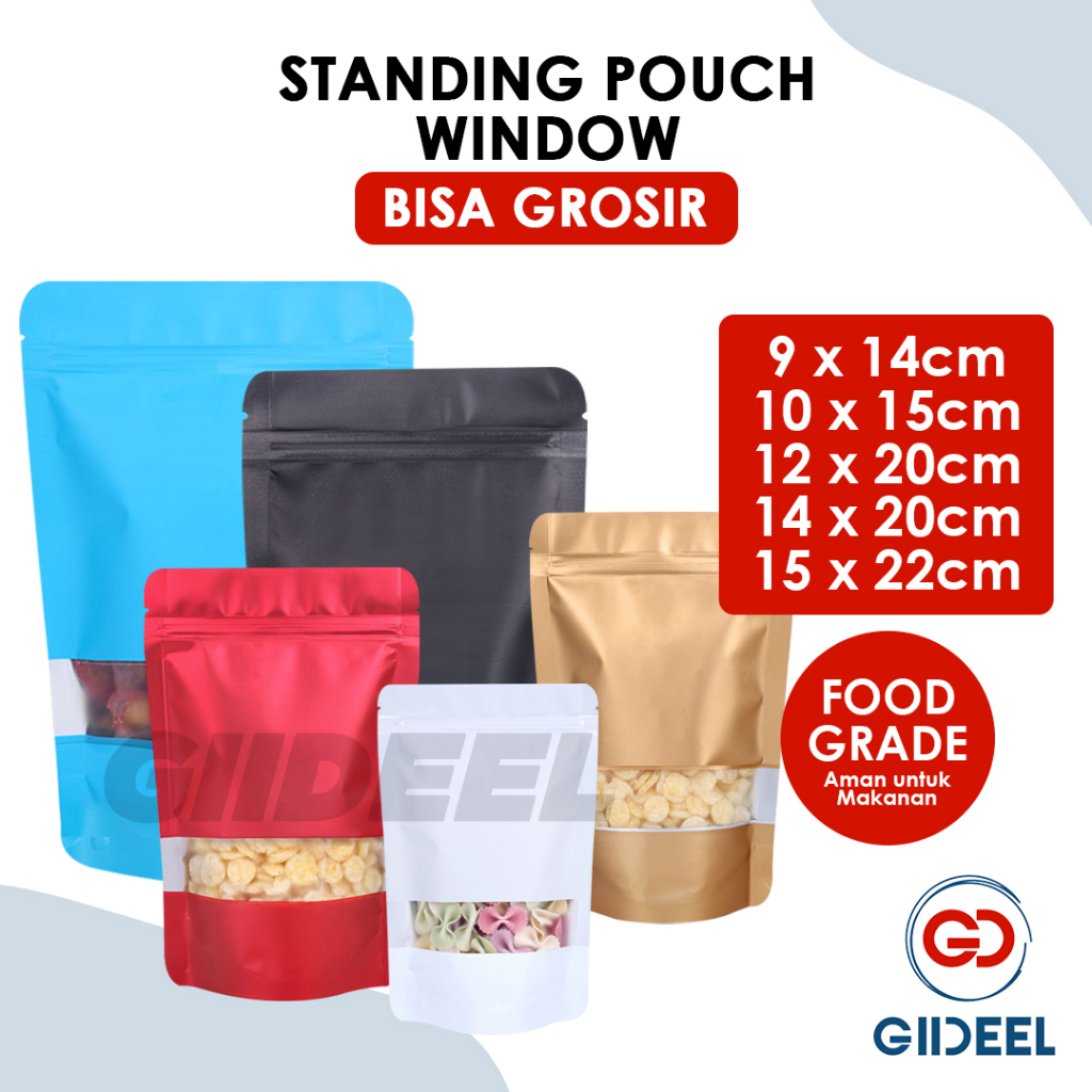 Jual GIIDEEL Standing Pouch Window Plastik Klip Kemasan ZIPLOCK Sealer ...