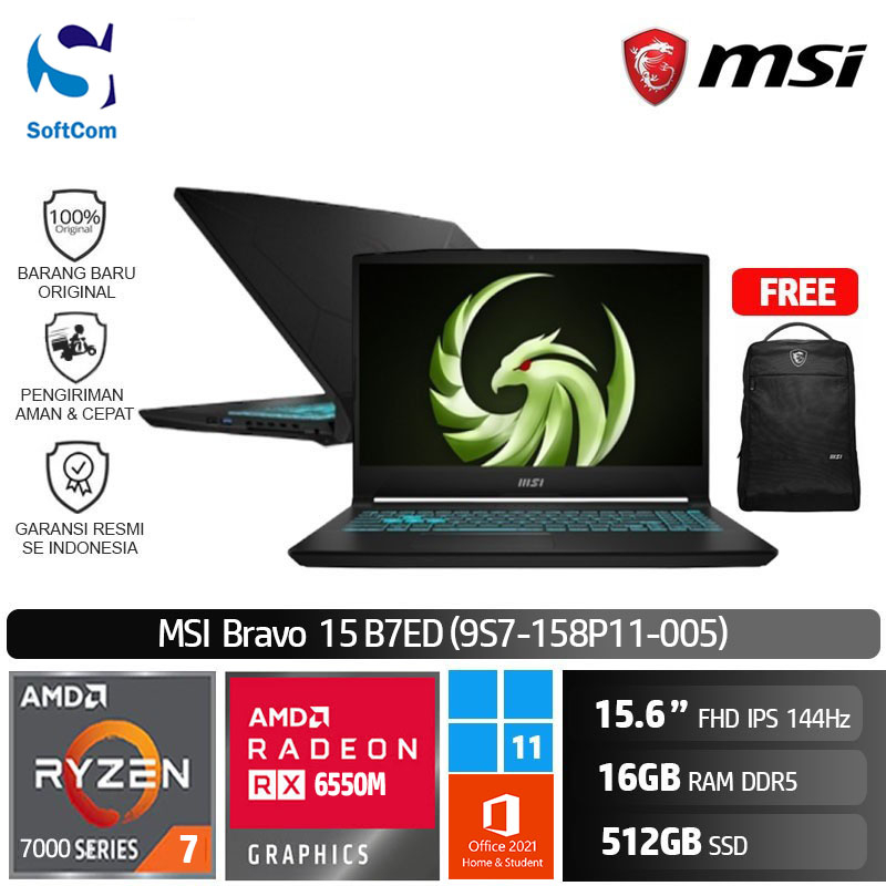 Jual MSI Bravo 15 B7ED 005 R7 7735HS/16GB/512GB SSD/RX6550M 4GB/15.6 ...