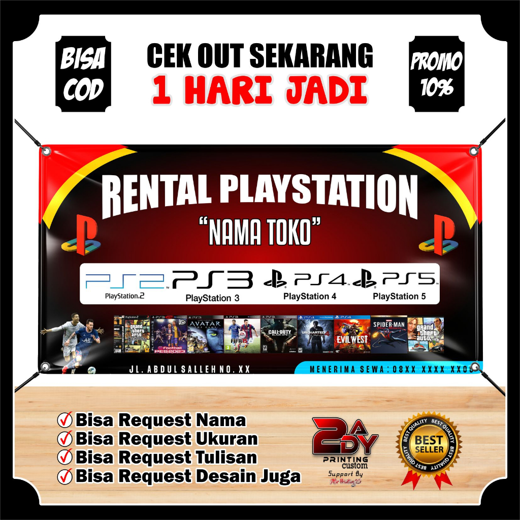 Jual spanduk banner backdrop rental ps playstation ps2 ps3 ps4 ps5 ...