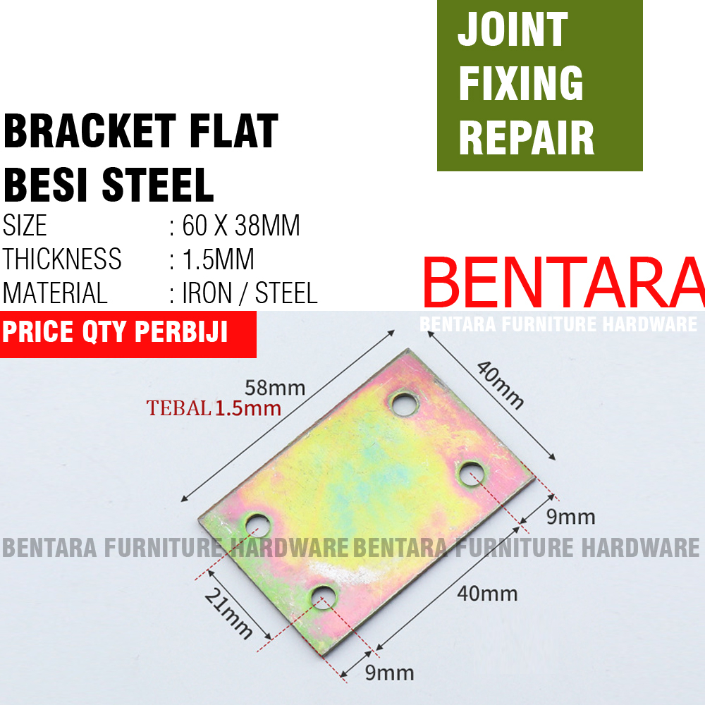 Jual PP-BE 6CM PLAT BESI PERSEGI 58X40MM - RATA LURUS BRAKET FLAT ...