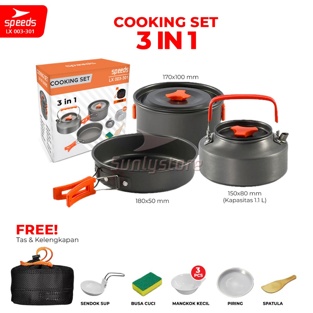 Jual SPEEDS Alat Masak Set Mini Camping Cooking Set 2-3 Orang Nesting ...