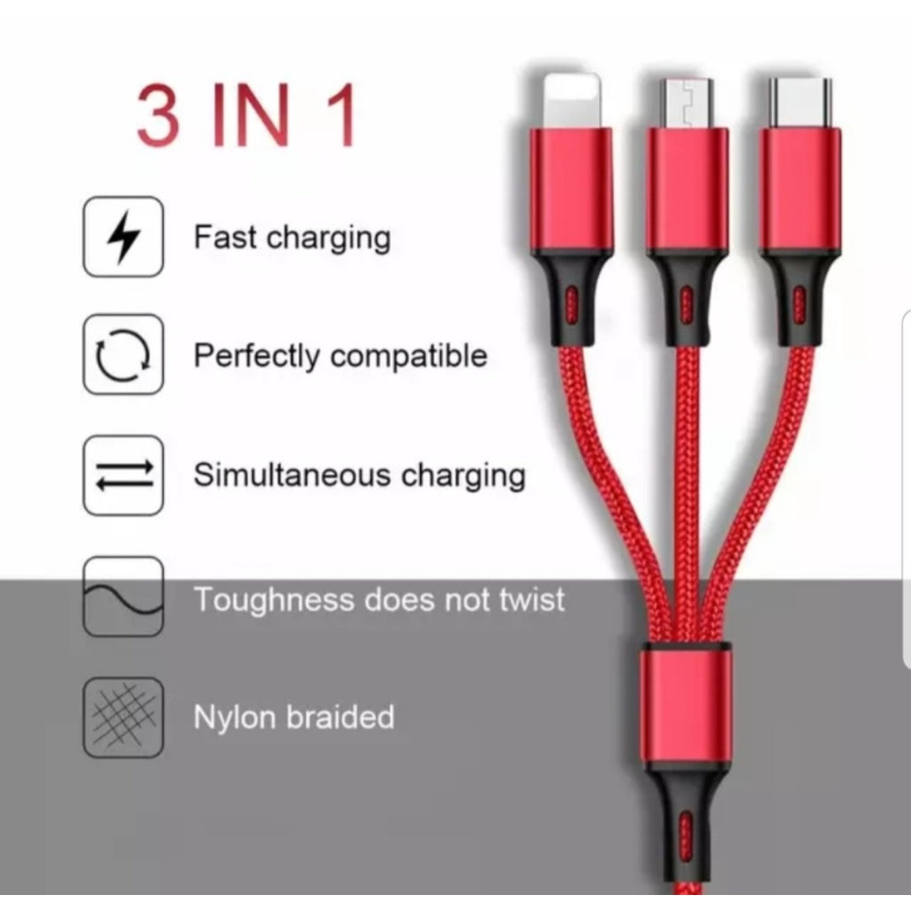 Jual super fast charging 3in1 cable data transfer kabel 3in1 fast charging kabel powerbank DO ...