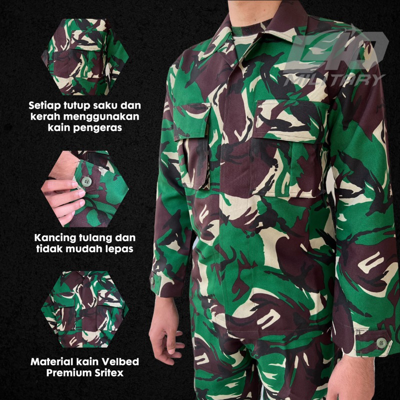 Jual SERAGAM PDL TNI VELBED ASLI SRITEX [D40MILITARY] | Shopee Indonesia