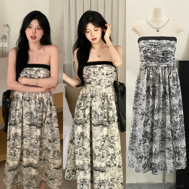 Jual D1308 LIVIA KOREAN STYLE FLORAL VINTAGE MIDI DRESS KEMBEN SABRINA ...