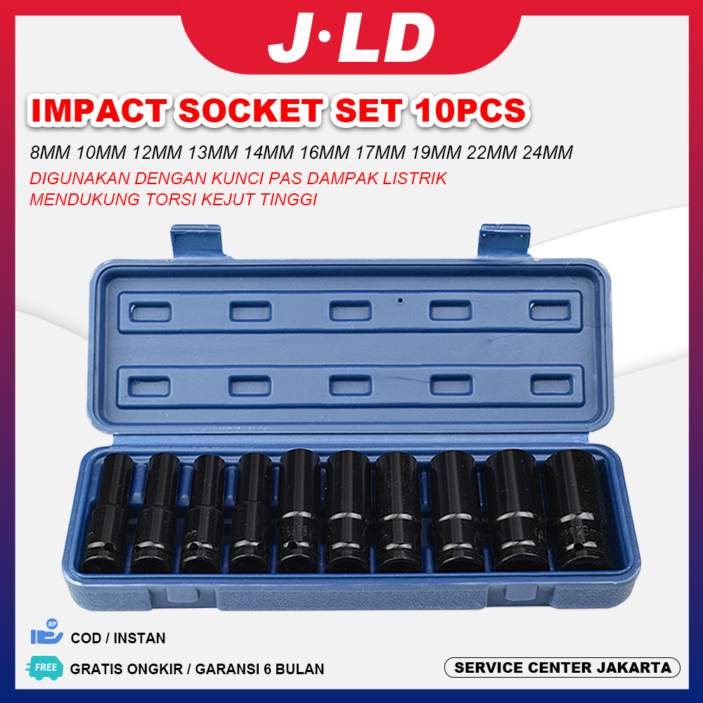 Jual JLD Impact Socket Set 10Pcs 1/2 Inch 8-24MM Extension Impact Socket Panjang Mencapai Soket ...