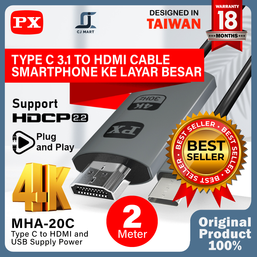 Jual Kabel MHL Converter Adapter USB Type C 3.1 to HDMI TV 4K 2M PX MHA-20C | Shopee Indonesia