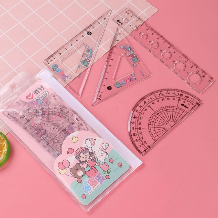 Jual PENGGARIS 1 SET 4 MODEL / RULER 1 SET / PENGGARIS 4 in 1 isi Busur ...