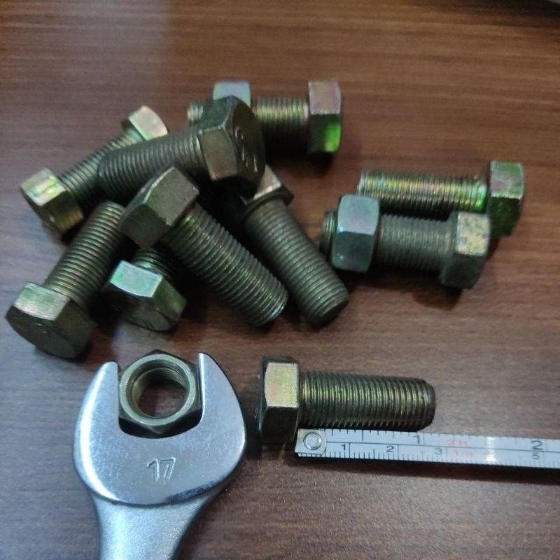 Jual BAUT DAN MUR HEXAGON KUNING 12×30MM BAUT NUT KUNCI 17MM PANJANG ...