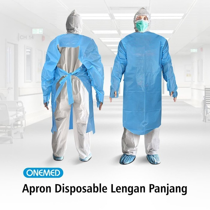 Jual ONEMED Apron Plastik Lengan Panjang / Apron Sekali Pakai Isi 10 ...