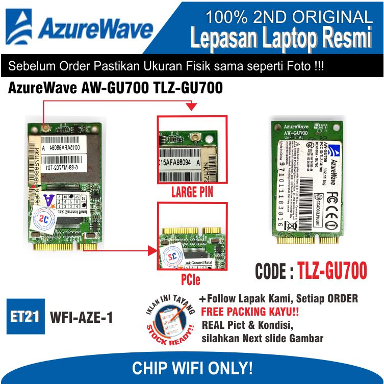 Jual ET21 WFI-AZE-1 Internal WiFi Card WiFi Chip Laptop Notebook ...