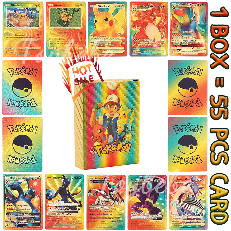 Jual Kartu Pokemon Pikachu Charizard 55-110pcs Charizard Pikachu cards Bahan Metal Emas Silver ...