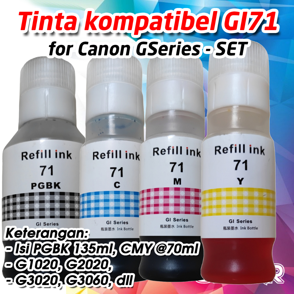Jual Tinta CANON GI71 GI-71 Refill Isi Ulang Printer G1020 G2020 G3020 ...