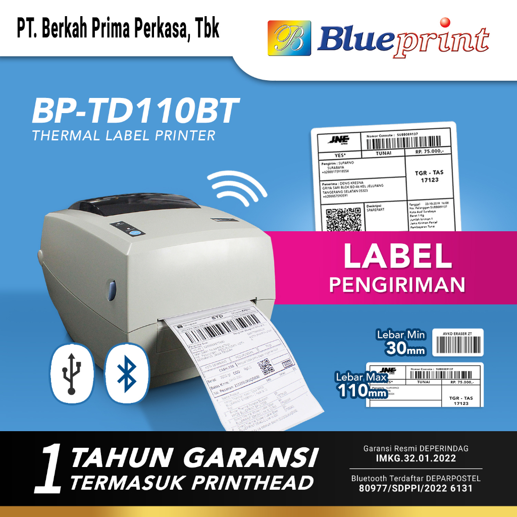 Jual Barcode Printer Thermal Label Resi Pengiriman A6 Blueprint TD110BT ( usb + bluetooth ...