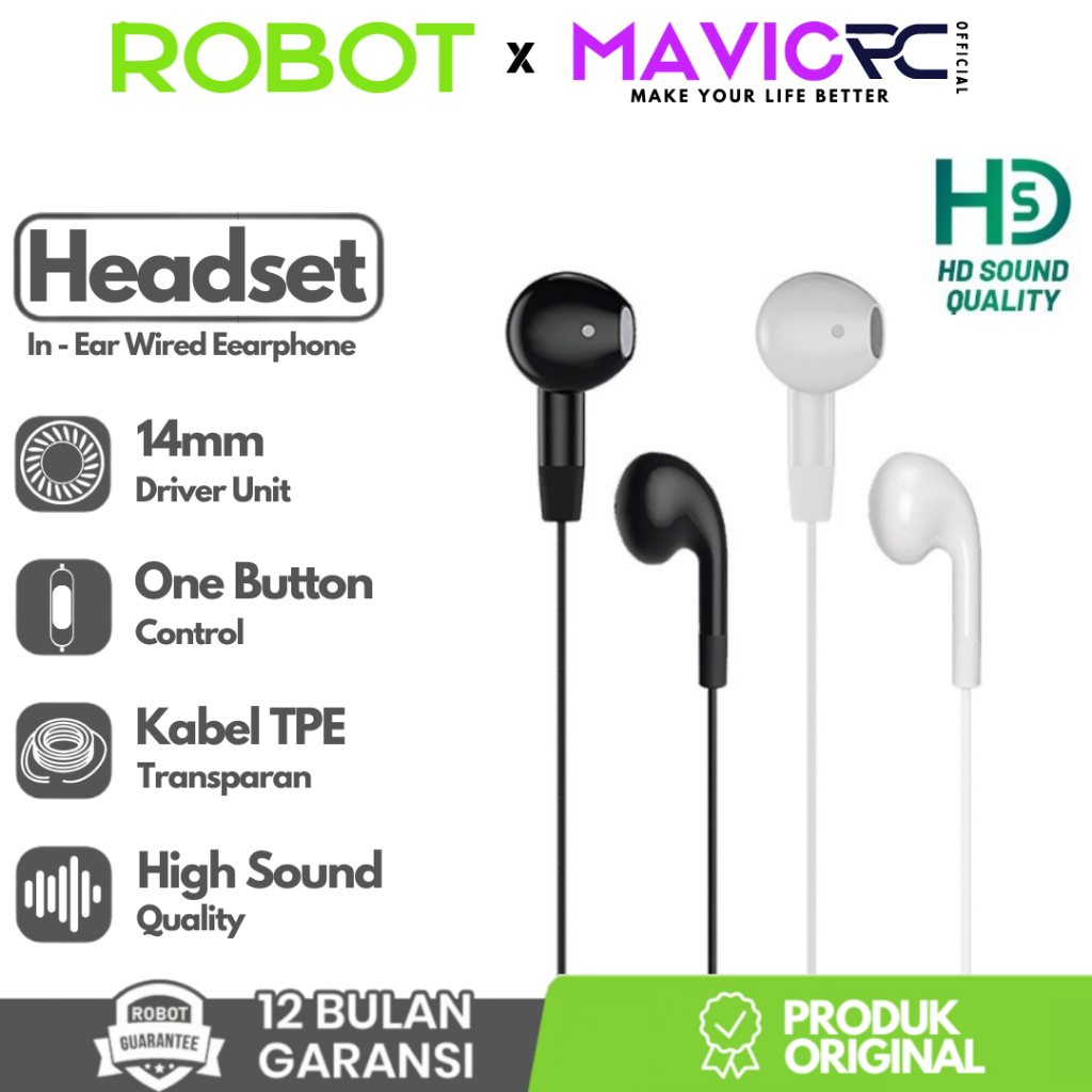 Jual ROBOT RE50 Earphone Headset In Ear Deep Bass High-Definition Jack ...