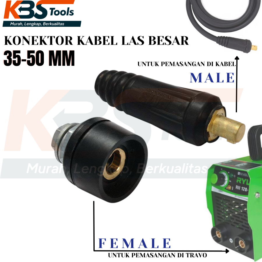 Jual Konektor Kabel Las Besar 35-50mm Female Male Welding Connector ...