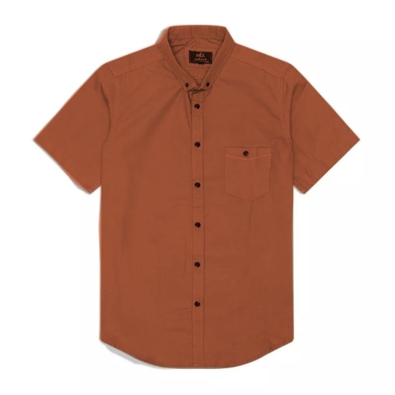 Jual New Arrival Kemeja Basic Polos Pria Pendek Merah Bata | Short ...