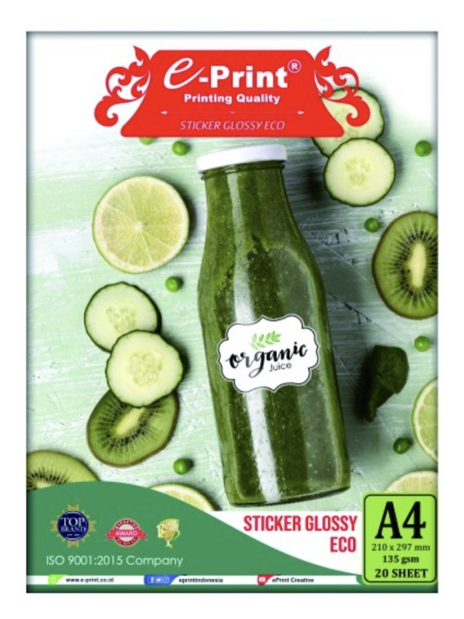 Jual EPRINT KERTAS STIKER MENGKILAP A4 135 GSM - E-PRINT GLOSSY STICKER ECO PHOTO PAPER A4 135 ...