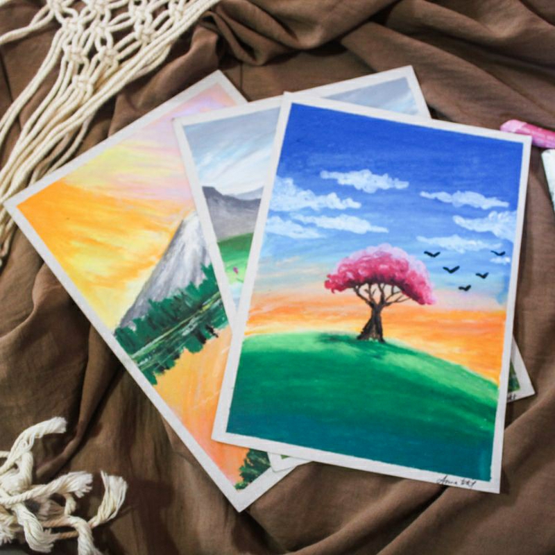 Jual Lukisan Pemandangan Aesthetic - oil pastel, Paper A5 | Shopee ...