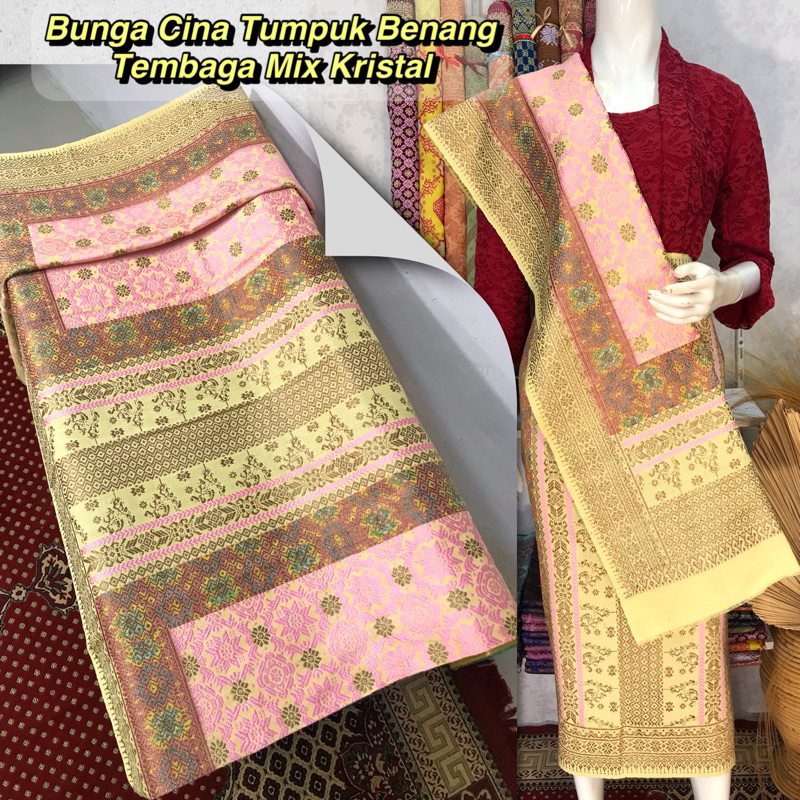 Jual SONGKET BUNGA CINA TUMPUK BENANG TEMBAGA MIX KRISTAL ORI - ASLI TENUN TANGAN PALEMBANG ...