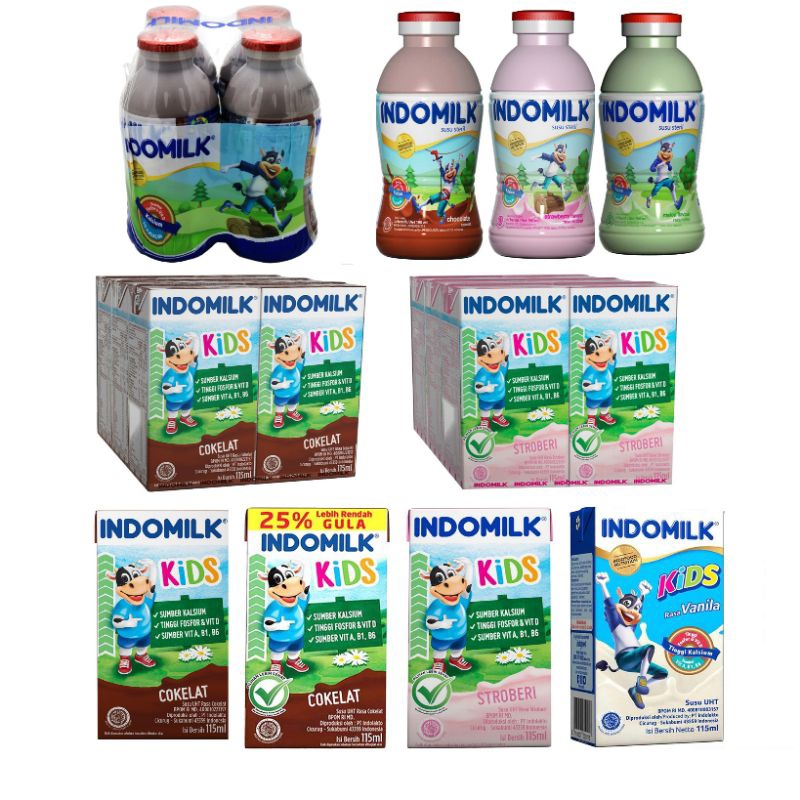 Jual INDOMILK Kids Susu UHT strawberry Chocolate low fat vanilla paket isi 6 / botol cokelat ...