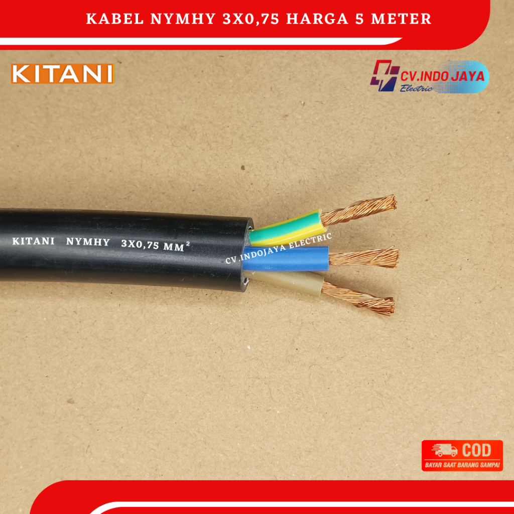 Jual Kabel NYMHY 3X0,75 KITANI harga 5 meter kabel serabut 3 jalur | Shopee Indonesia