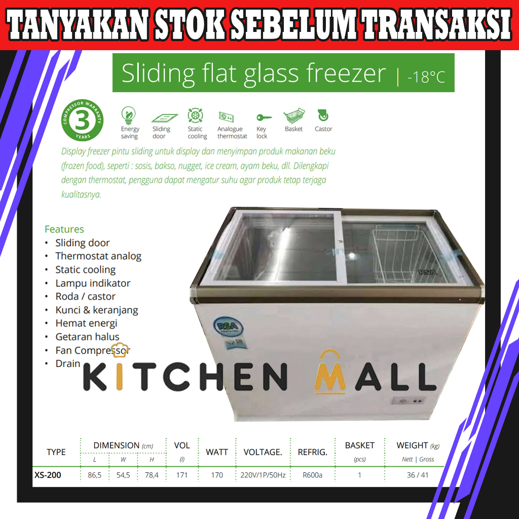 Jual RSA XS-200 freezer box pintu kaca untuk es krim, hugget, sosis ...