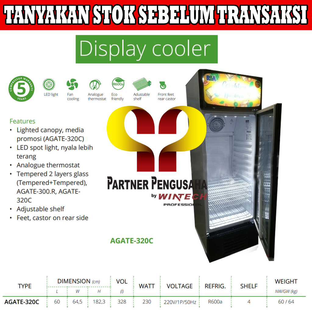 Jual RSA AGATE-320C Showcase Display Cooler Minuman AGATE 320 C ...